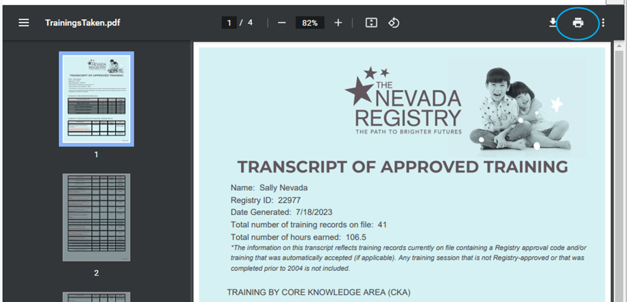 Tech Tip: Accessing Your Training Transcript - The Nevada Registry